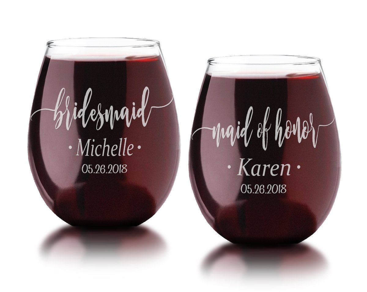 ONE 21oz Stemless Wine Glass for Bride, Bridesmaid Gift Custom- Maid of Honor- Mother of the Bride Groom Wedding Party Favors Gift Idea