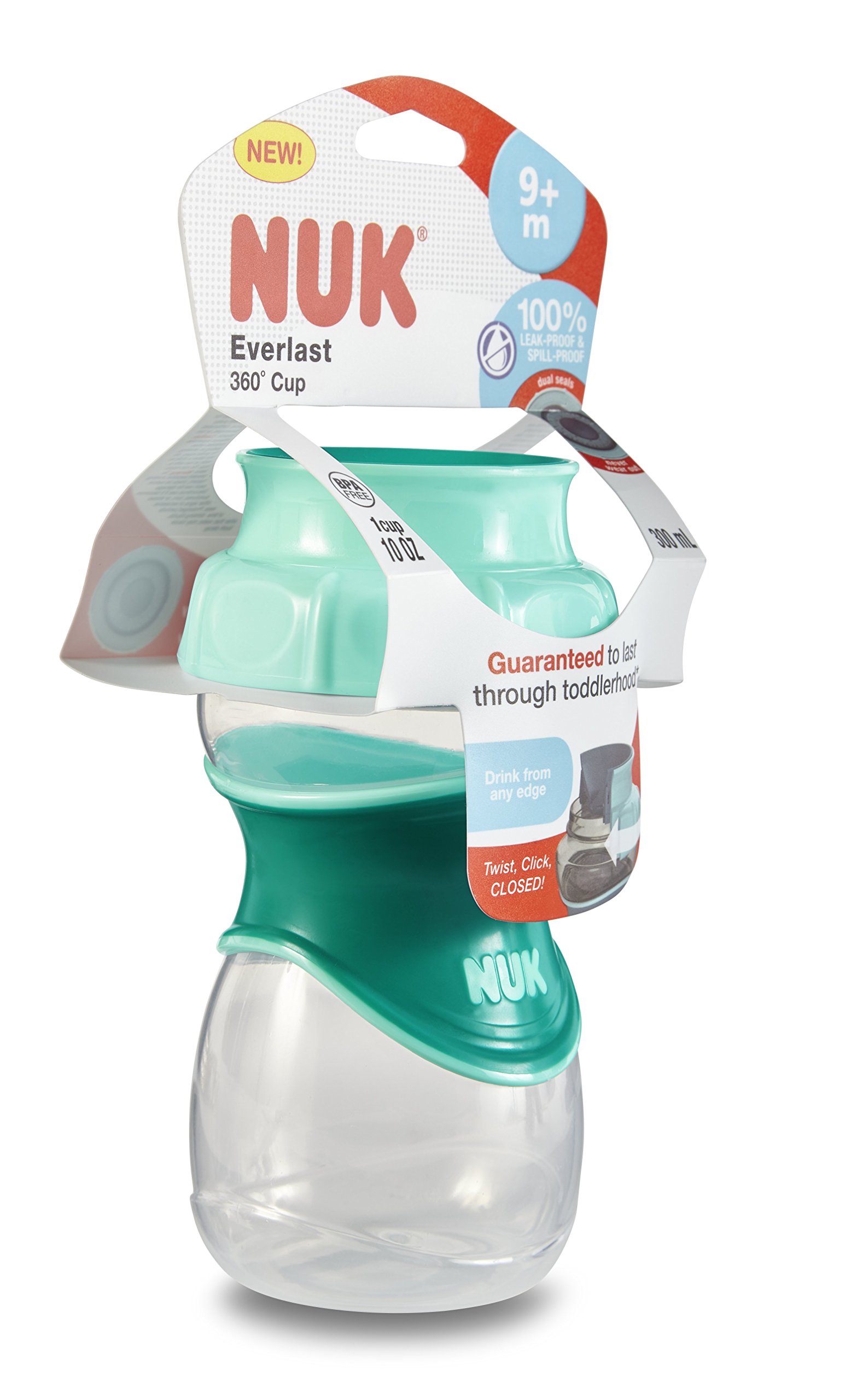 NUK Everlast 360 Sippy Cup, Green, 10oz 1pk