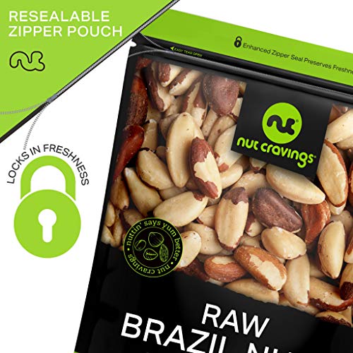 Nut Cravings - Raw Brazil Nuts, Unsalted, No Shell, Whole, Equivalent to Organic (16oz - 1 LB) Bulk Nuts Packed Fresh in Resealable Bag - Healthy Protein Food Snack, Natural Keto Friendly Vegan Kosher