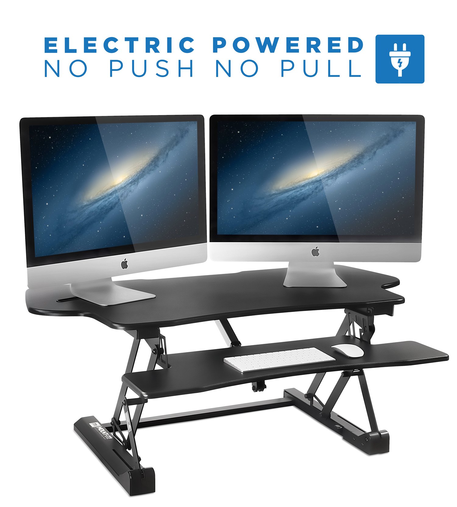 Mount-It! Electric Standing Desk Converter, 48 Inch Extra Wide Motorized Sit Stand Desk with Built in USB Port, Ergonomic Height Adjustable in Black (MI-7962)