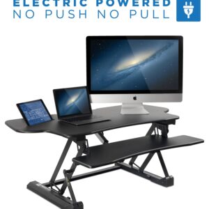 Mount-It! Electric Standing Desk Converter, 48 Inch Extra Wide Motorized Sit Stand Desk with Built in USB Port, Ergonomic Height Adjustable in Black (MI-7962)