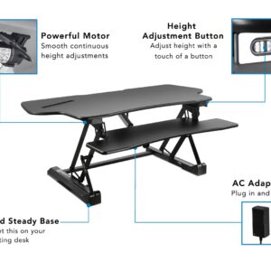 Mount-It! Electric Standing Desk Converter, 48 Inch Extra Wide Motorized Sit Stand Desk with Built in USB Port, Ergonomic Height Adjustable in Black (MI-7962)