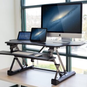 Mount-It! Electric Standing Desk Converter, 48 Inch Extra Wide Motorized Sit Stand Desk with Built in USB Port, Ergonomic Height Adjustable in Black (MI-7962)