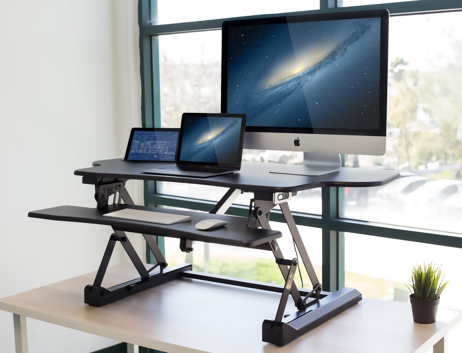 Mount-It! Electric Standing Desk Converter, 48 Inch Extra Wide Motorized Sit Stand Desk with Built in USB Port, Ergonomic Height Adjustable in Black (MI-7962)