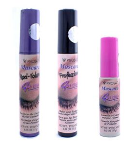 3 pcs prosa - profesional maxi volumn black mascara 4 in 1 longer thicker p1