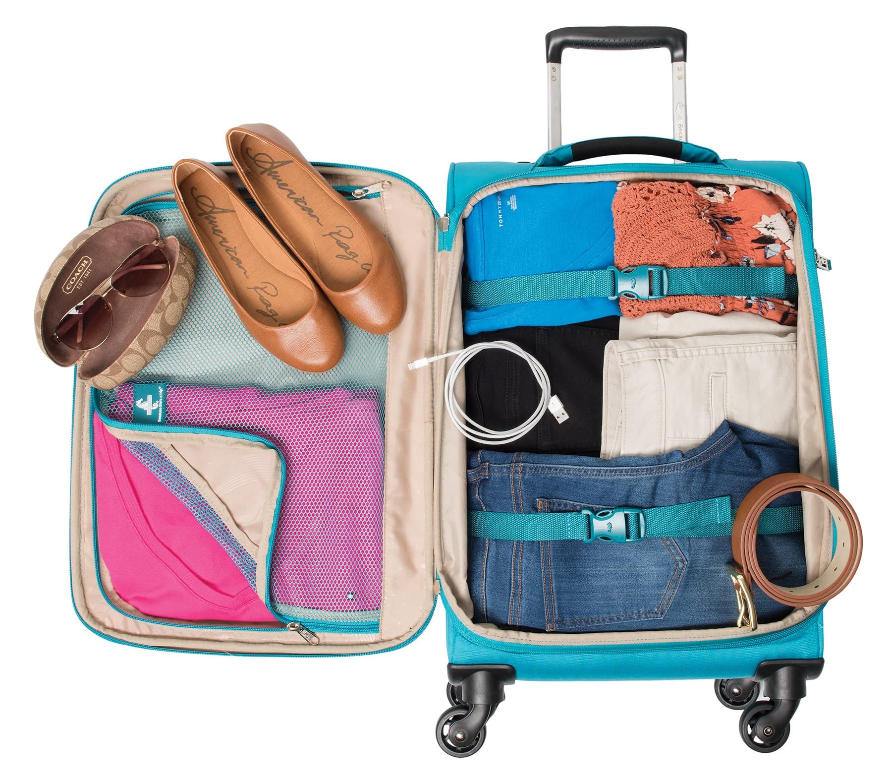 Atlantic Luggage Ultra Lite Softside Expandable Spinner, Turquoise Blue, Carry-on 21-Inch