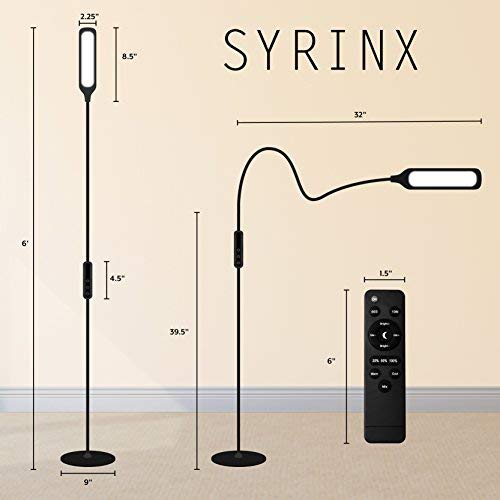 Syrinx Floor Lamp, Floor LED Lamp/LED Light Lamp/Remote Control & Touch/Adjustable Flexible Gooseneck (Black)