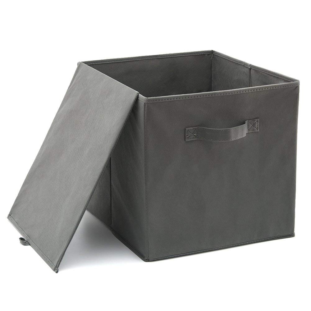 EZOWare Set of 4 Foldable Fabric Basket Bin, 13 x 15 x 13 inch Collapsible Organizer Storage Cube with Handles for Home, Bedroom, Baby Nursery, Office, Kids Playroom Toys - Gray