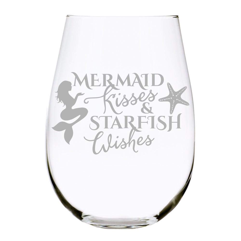 Mermaid Kisses and Starfish Wishes stemless wine glass, 17 oz.