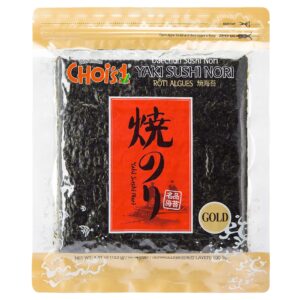 choi's 1(daechun) roasted seaweed, gim, sushi nori - (50 full sheets)- gold grade- vegan, keto, gluten free, full of fiber, vitamin, mineral, high protein, omega 3's- product of korea