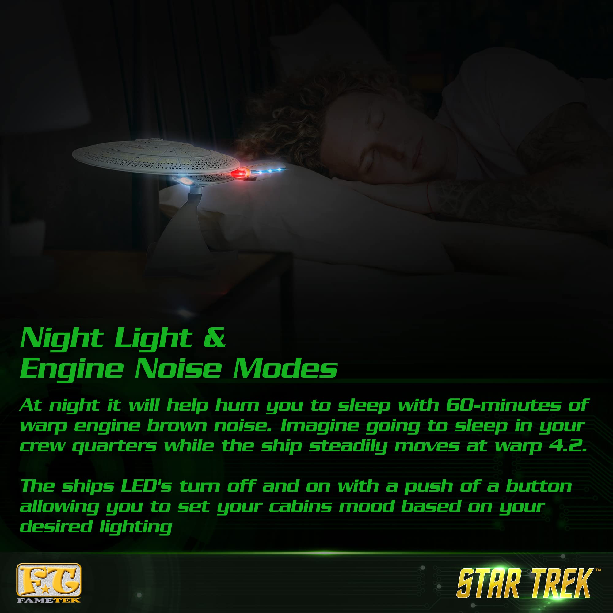 FAMETEK Star Trek U.S.S. Enterprise 1701-D – Replica Bluetooth Speaker, Engine Noise Sleep Machine, Night Light, Sound Effects – Memorabilia, Gifts, Gadgets, Collectibles for Star Trek Fans