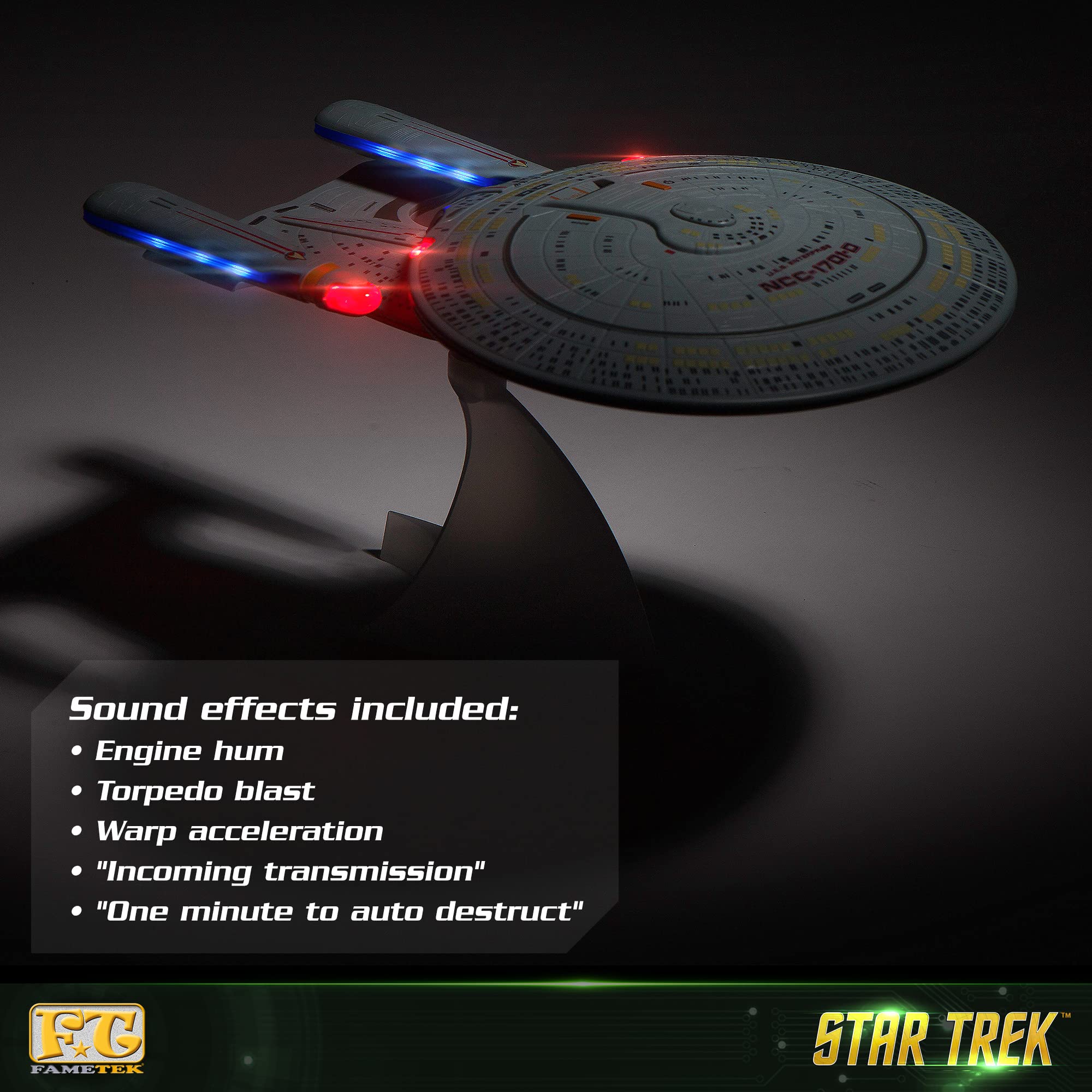 FAMETEK Star Trek U.S.S. Enterprise 1701-D – Replica Bluetooth Speaker, Engine Noise Sleep Machine, Night Light, Sound Effects – Memorabilia, Gifts, Gadgets, Collectibles for Star Trek Fans