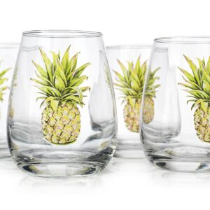 Elegant home set of 4 Stemless Wine Glass - Unique Novelty - Gag Gift. Pineapple