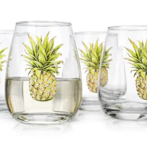 Elegant home set of 4 Stemless Wine Glass - Unique Novelty - Gag Gift. Pineapple