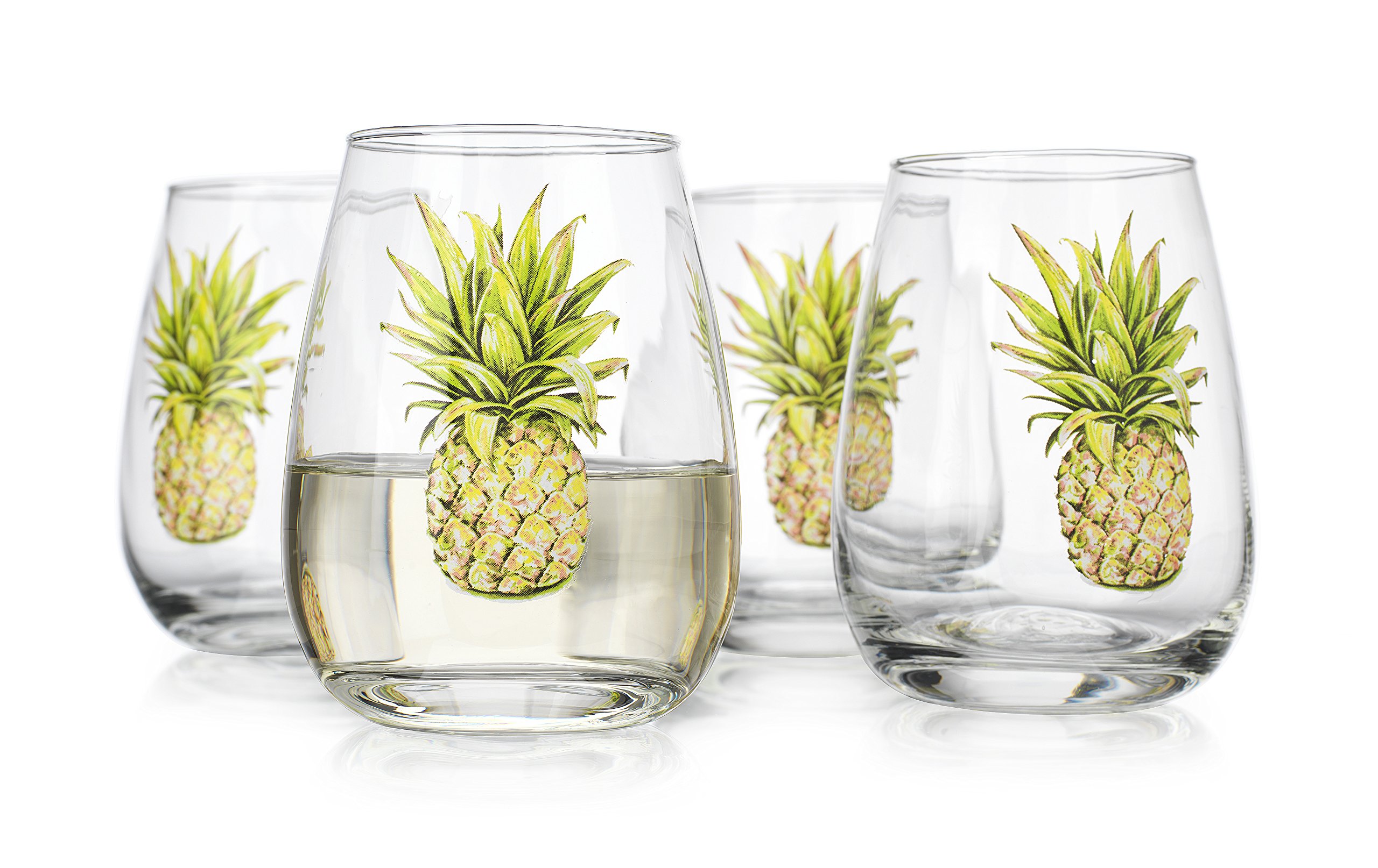 Elegant home set of 4 Stemless Wine Glass - Unique Novelty - Gag Gift. Pineapple