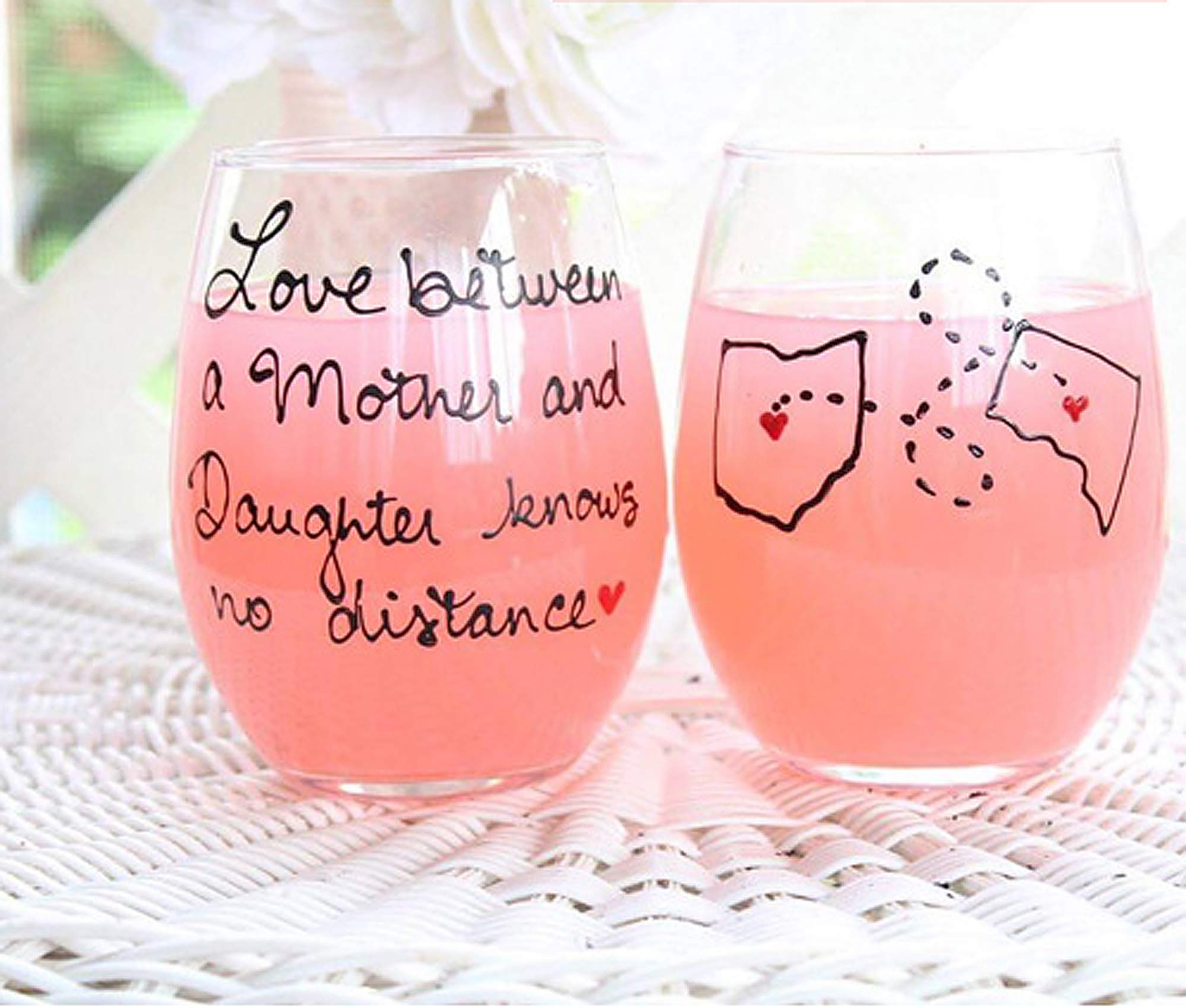 Mother's Day Gifts for Mom From Daughter, Love Between Mother and Daughter Knows no Distance, Mother Daughter Wine Glass, All States and Countries Available