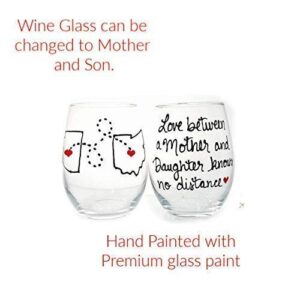 Mother's Day Gifts for Mom From Daughter, Love Between Mother and Daughter Knows no Distance, Mother Daughter Wine Glass, All States and Countries Available