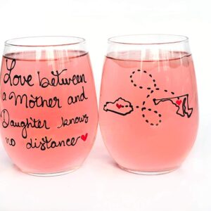 Mother's Day Gifts for Mom From Daughter, Love Between Mother and Daughter Knows no Distance, Mother Daughter Wine Glass, All States and Countries Available