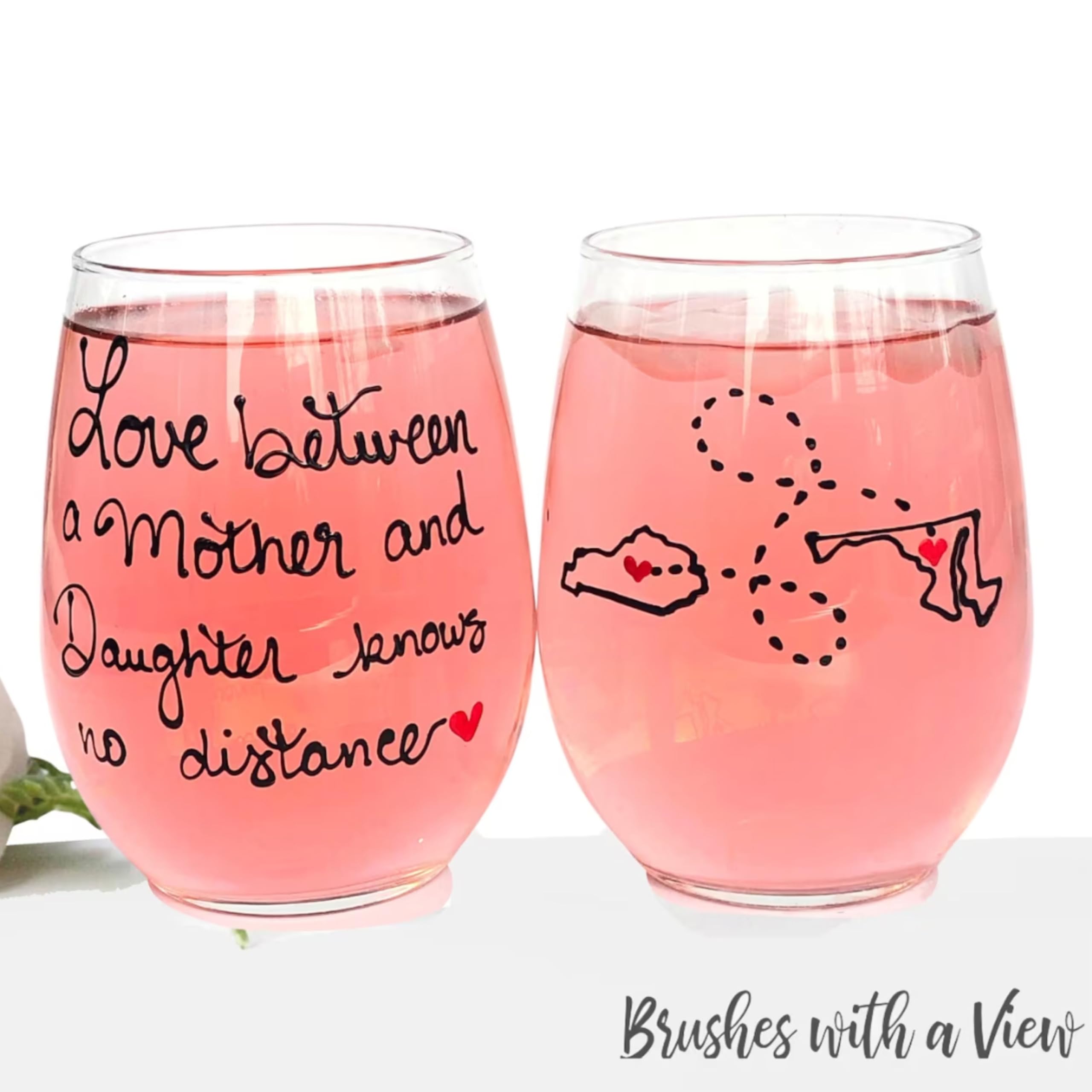 Mother's Day Gifts for Mom From Daughter, Love Between Mother and Daughter Knows no Distance, Mother Daughter Wine Glass, All States and Countries Available