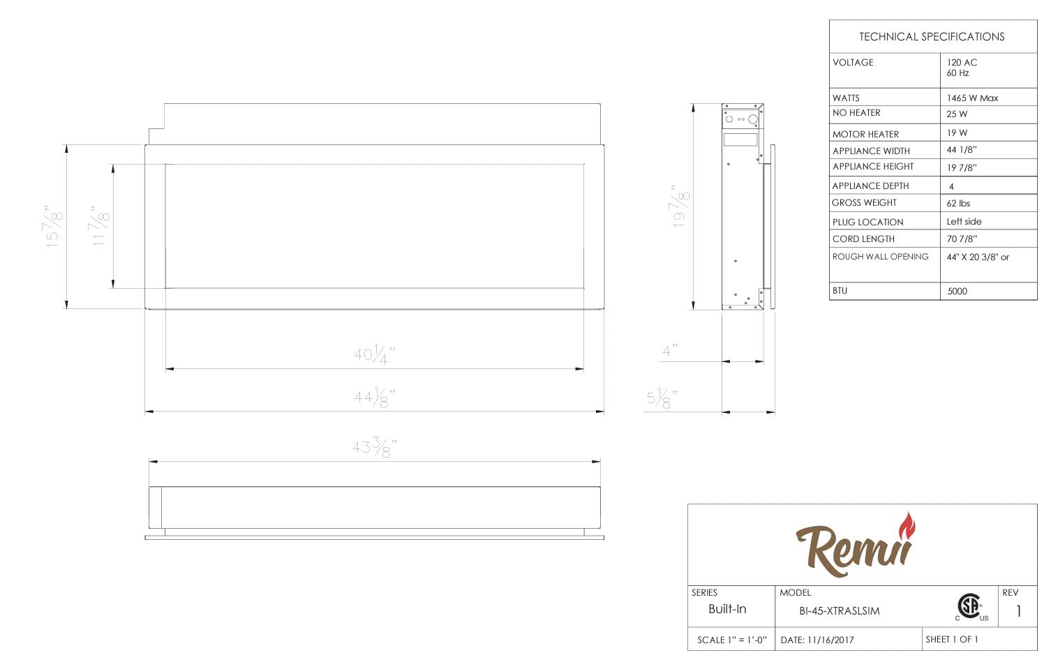 Remii 45" Extra Slim Indoor or Outdoor Electric Fireplace