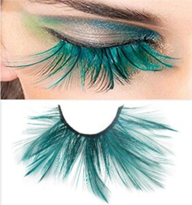 dorisue halloween eyelashes double lip black with green big extra long feather eyelashes extra extension halloween green feather tip false eyelashes dance halloween costume