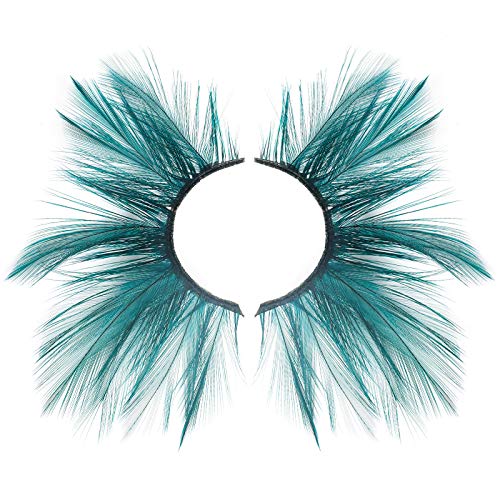 Dorisue Halloween eyelashes Double Lip Black with Green Big Extra Long Feather eyelashes Extra extension Halloween Green Feather Tip False Eyelashes Dance Halloween Costume