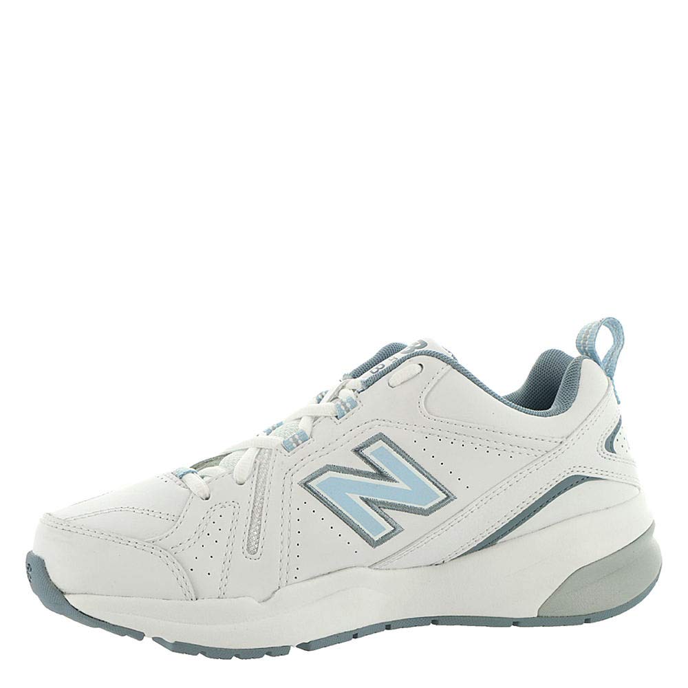 New Balance Women's 608 V5 Casual Comfort Cross Trainer, White/Light Blue, 8 Wide