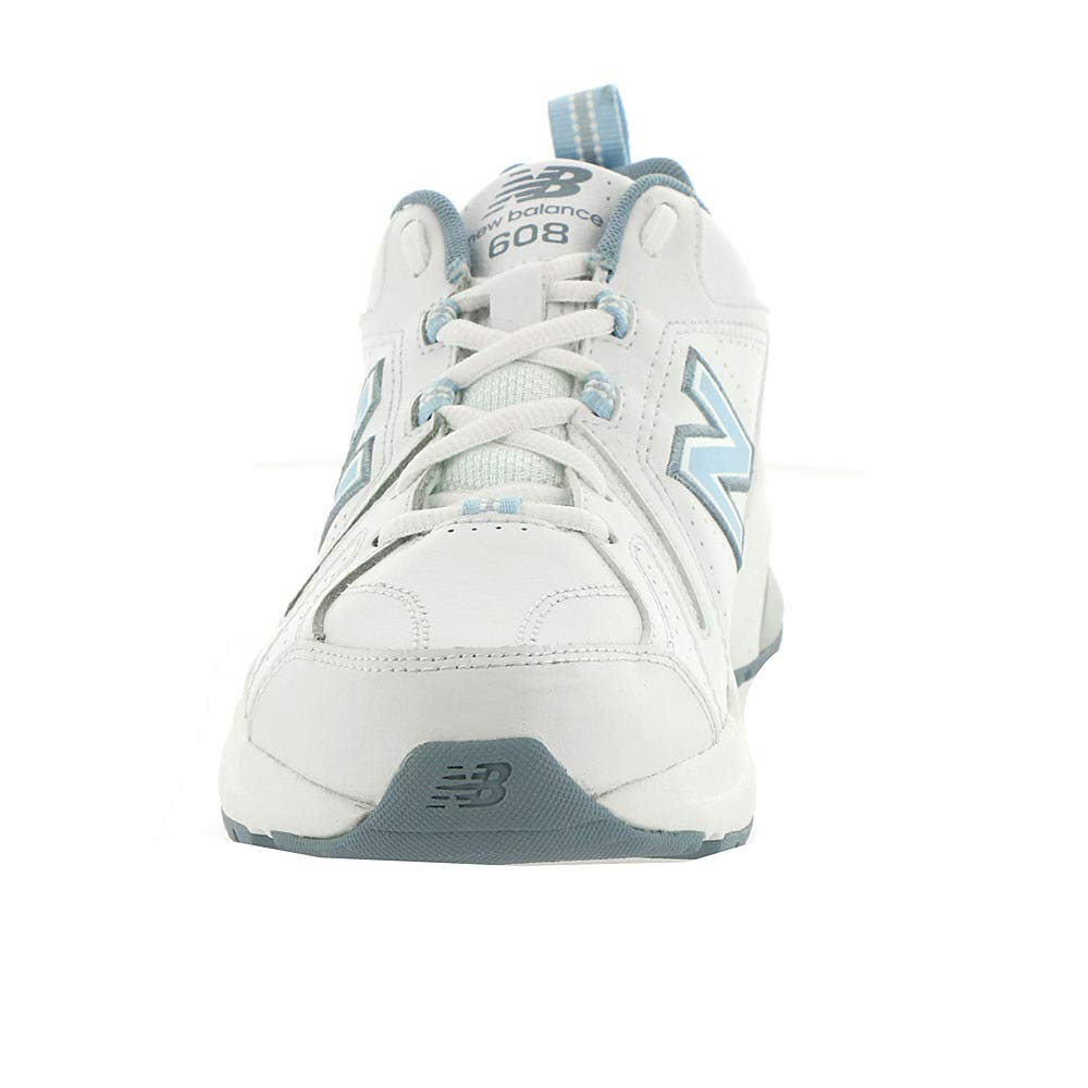 New Balance Women's 608 V5 Casual Comfort Cross Trainer, White/Light Blue, 8 Wide