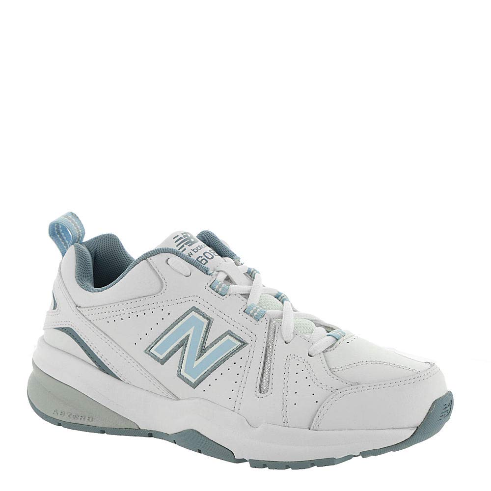 New Balance Women's 608 V5 Casual Comfort Cross Trainer, White/Light Blue, 8 Wide