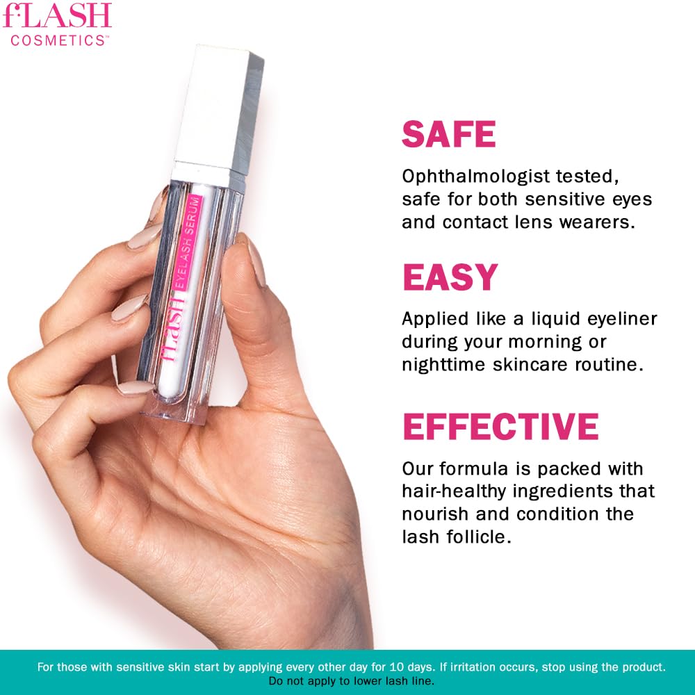 fLASH Eyelash Serum, Serum for Long, Curled Lashes - Enhances and Strengthens Your Natural Lashes - Safe and Effective Formula, 3-Month Supply