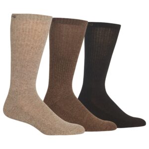 chaps men's solid mock rib casual crew socks-3 pair pack-poly cotton blend, brown/khaki, shoe size: 6-12