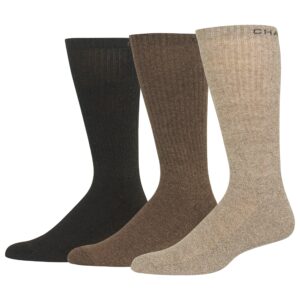 Chaps Men's Solid Mock Rib Casual Crew Socks-3 Pair Pack-Poly Cotton Blend, Brown/Khaki, Shoe Size: 6-12