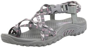 skechers womens reggae-islander - multi-strap toe thong slingback sandal, grey, 10 us