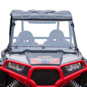 SuperATV.com Scratch Resistant Flip/Fold Down 2-in-1 Windshield for Polaris RZR 900 / S 900 / 4 900 | 1/4" Thick Polycarbonate 250X Stronger than Glass | Hard Coated | USA Made