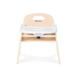 Foundations Easy Serve 9" Low Wood Feeding Chair, 3-Point Adjustable Harness, Removable Dishwasher Safe Tray, “No Tip” Base, Made of Baltic Birch Plywood (Natural)