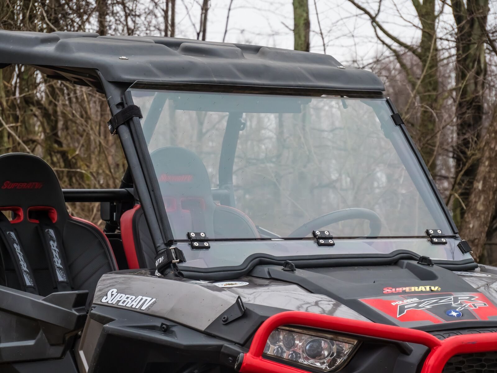 SuperATV.com Scratch Resistant Flip/Fold Down 2-in-1 Windshield for Polaris RZR 900 / S 900 / 4 900 | 1/4" Thick Polycarbonate 250X Stronger than Glass | Hard Coated | USA Made