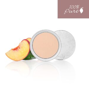 100% PURE Powder Foundation Matte Finish Face Makeup - Oil Absorbing Pressed Poreless Concealer - Vegan Fruit Pigmented Sand Color (Light-Medium Shade w/Neutral Undertones) - 0.32 Oz