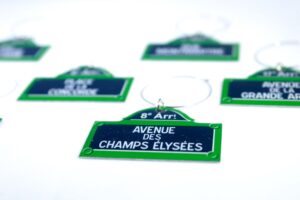 wine charms -"paris street sign" theme, wine decor, wine gifts, wine accessories. unique gifts, paris decor for entertaining, favors, party, under $15 (6 piece set)