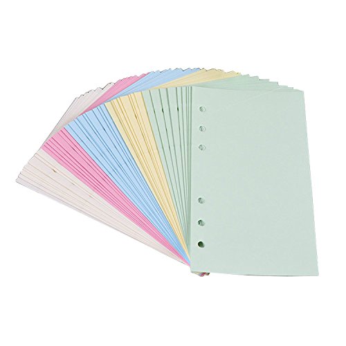 A6 6-Ring Binder Planner Refills Inserts Loose Leaf Paper from Chris.W, 6-Hole, 100 Sheets/200 Pages, Blank(5-Color, 6.75x3.75 Inches)