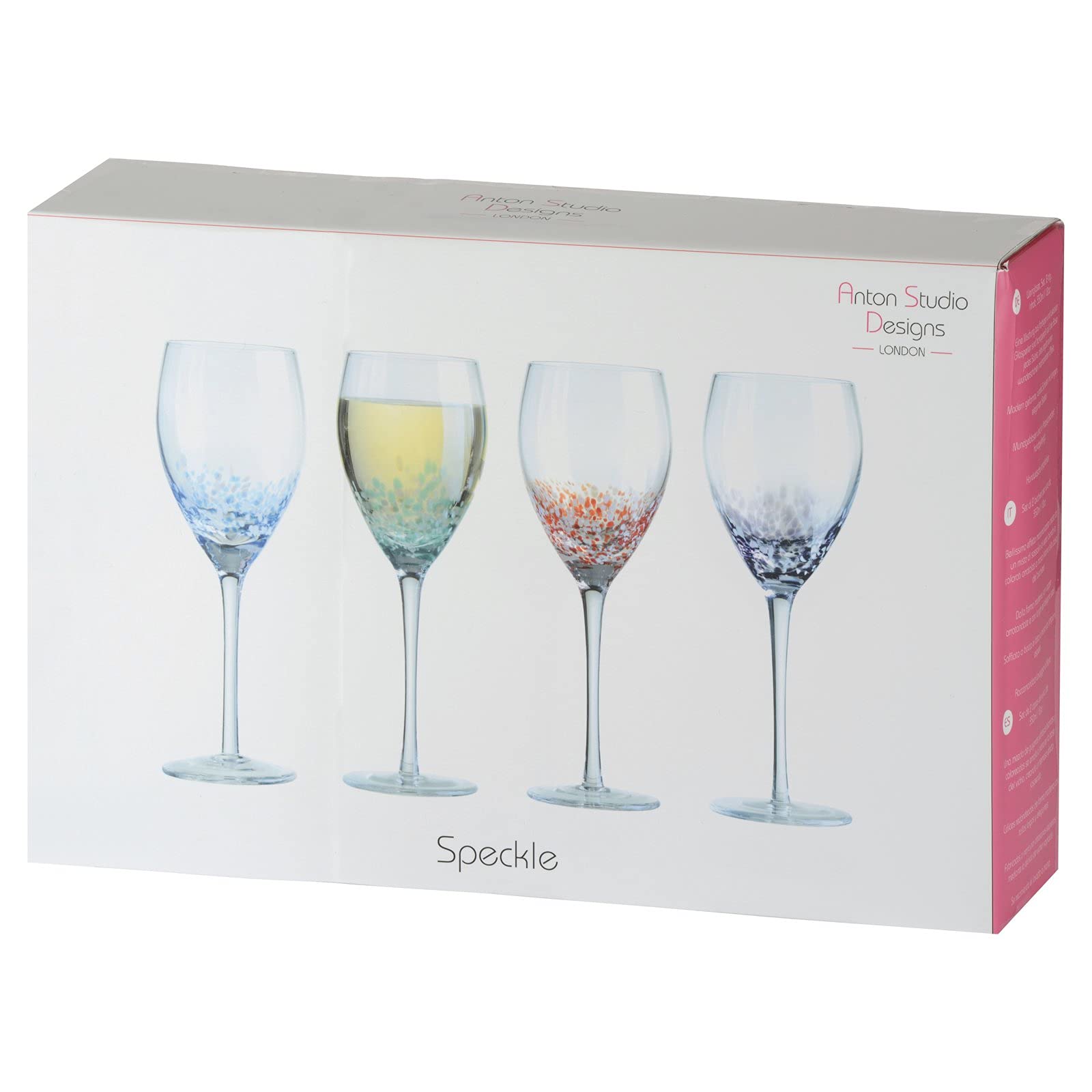 Anton Studio Designs - Speckle Wine Glass Multicoloured - Set of 4-350ml Capacity Per Glass - Coloured Wine Glasses…