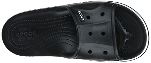 Crocs Men's and Women's Bayaband Slide | Casual Beach Sandal | Shower Shoe, Black/White, 9 US Women / 7 US Men