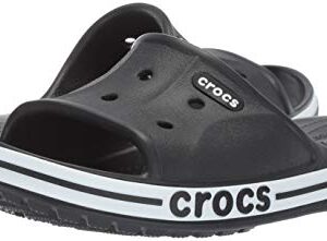 Crocs Men's and Women's Bayaband Slide | Casual Beach Sandal | Shower Shoe, Black/White, 9 US Women / 7 US Men