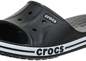 Crocs Men's and Women's Bayaband Slide | Casual Beach Sandal | Shower Shoe, Black/White, 9 US Women / 7 US Men