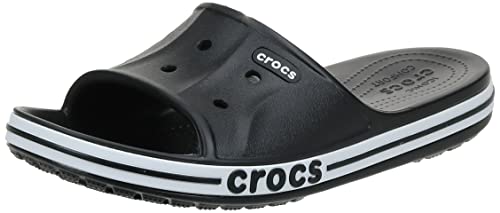 Crocs Men's and Women's Bayaband Slide | Casual Beach Sandal | Shower Shoe, Black/White, 9 US Women / 7 US Men