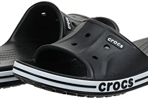 Crocs Men's and Women's Bayaband Slide | Casual Beach Sandal | Shower Shoe, Black/White, 9 US Women / 7 US Men