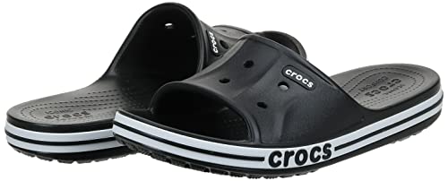 Crocs Men's and Women's Bayaband Slide | Casual Beach Sandal | Shower Shoe, Black/White, 9 US Women / 7 US Men