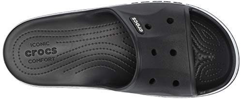 Crocs Men's and Women's Bayaband Slide | Casual Beach Sandal | Shower Shoe, Black/White, 9 US Women / 7 US Men