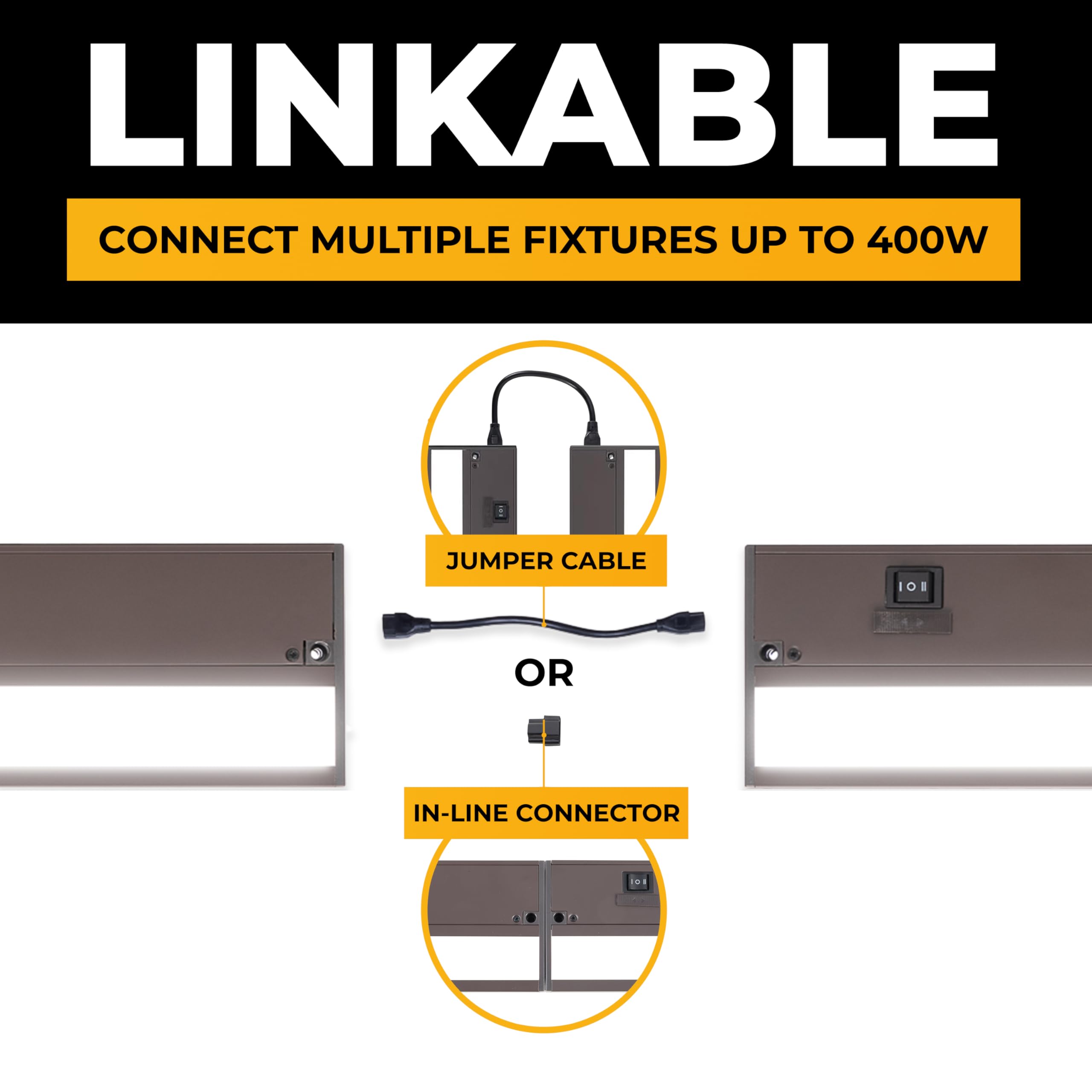 NSL LED Under Cabinet Lighting Dimmable Hardwired or Plugged-in Installation - 3 Color Temperature Slide Switch - Warm White (2700K), Soft White (3000K), Cool White (4000K) - 24Inch Bronze Finish