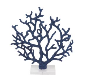 deco 79 polystone coral decorative sculpture textured porous home decor statue with acrylic base, accent figurine 14" x 4" x 16", blue