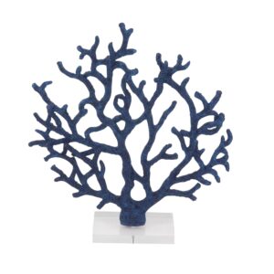 Deco 79 Polystone Coral Decorative Sculpture Textured Porous Home Decor Statue with Acrylic Base, Accent Figurine 14" x 4" x 16", Blue